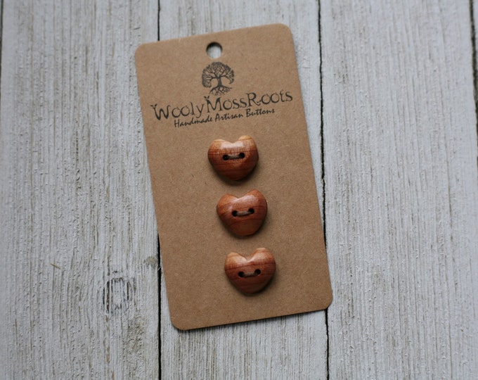 3 Tiny Carved Heart Buttons in Red Cedar {5/8"} - Etsy