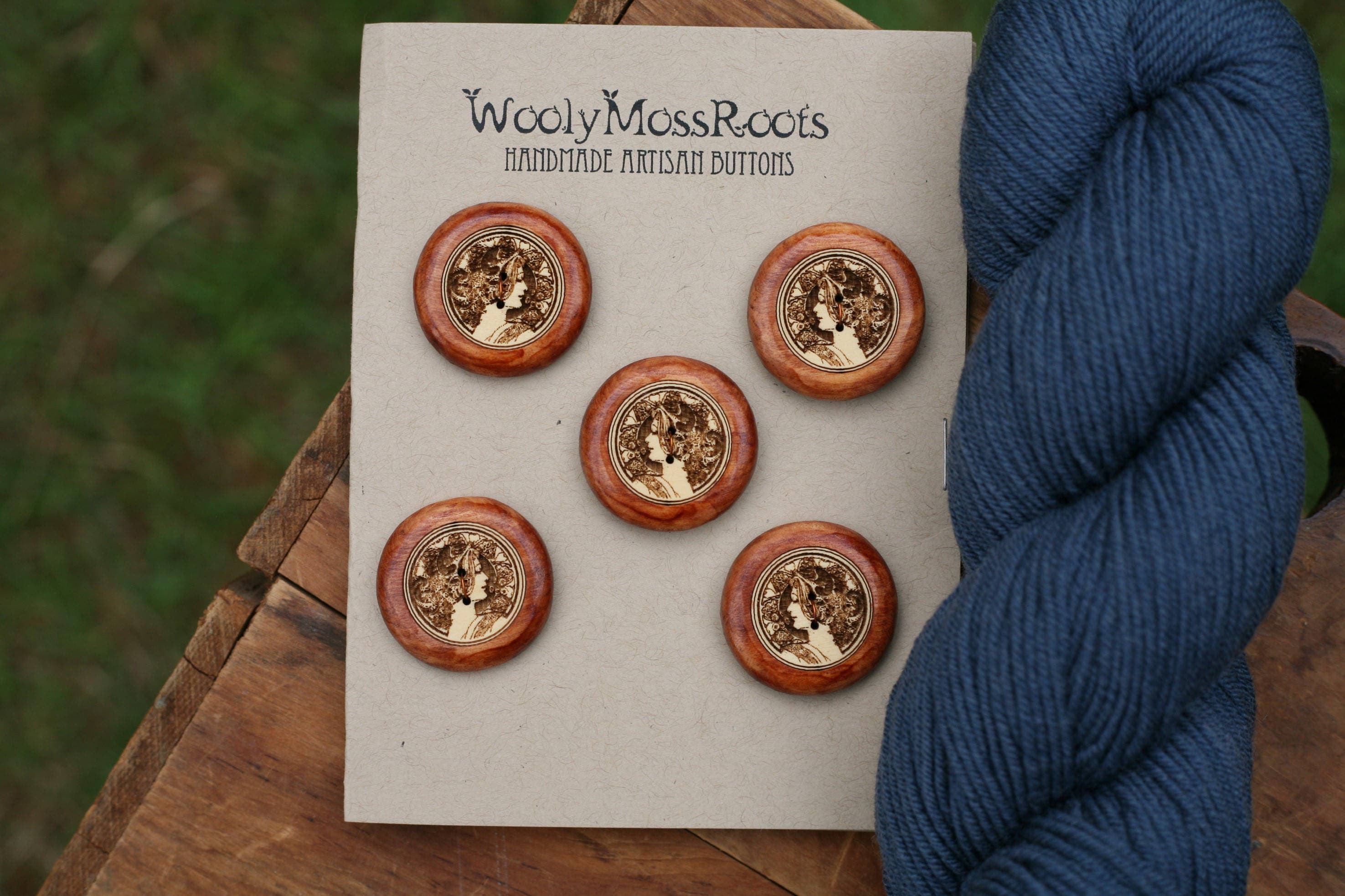 SALE! 5 Cameo Lady Buttons in Yellow Cedar Wood