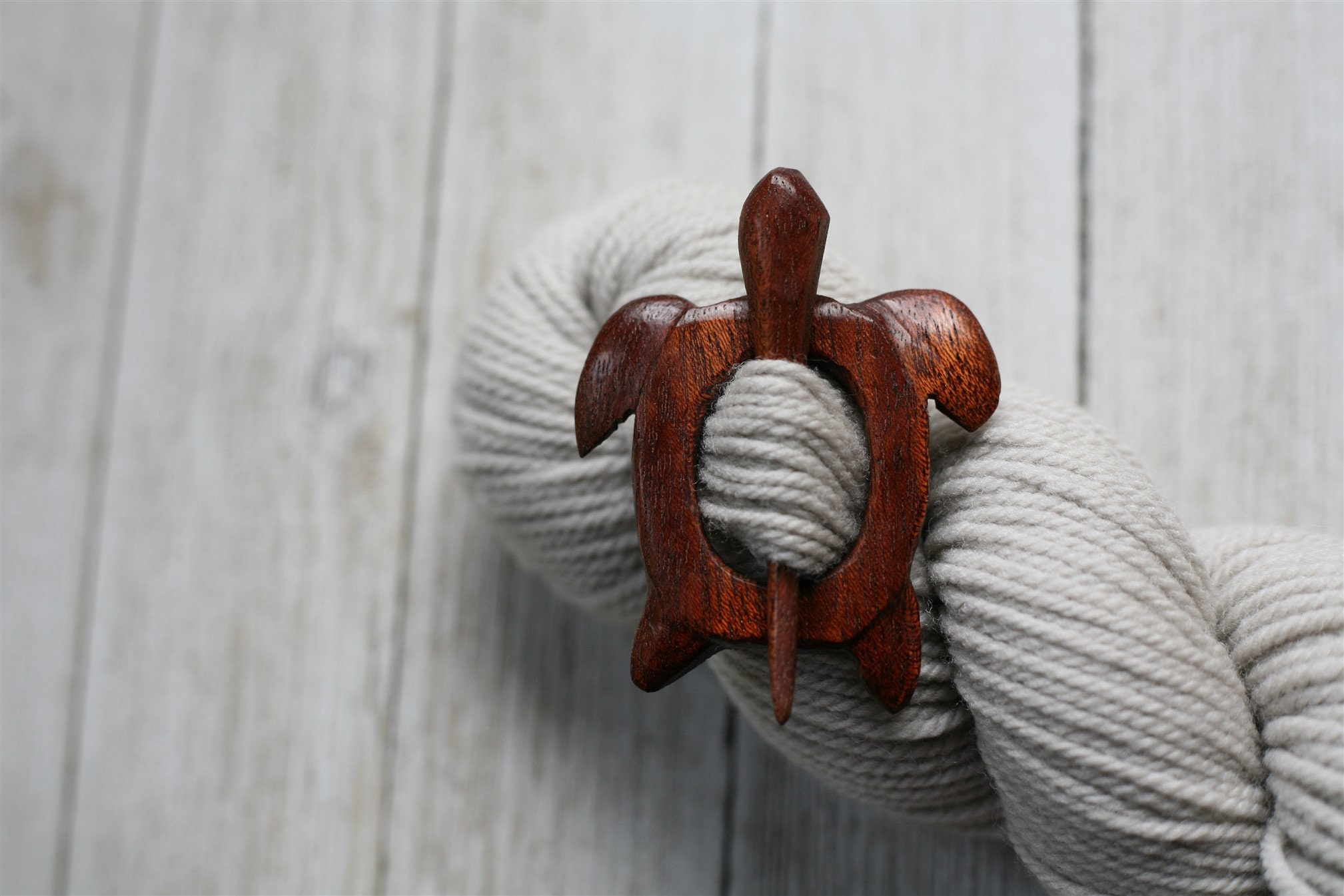 Carved Turtle Shawl Pin in Mahogany Wood