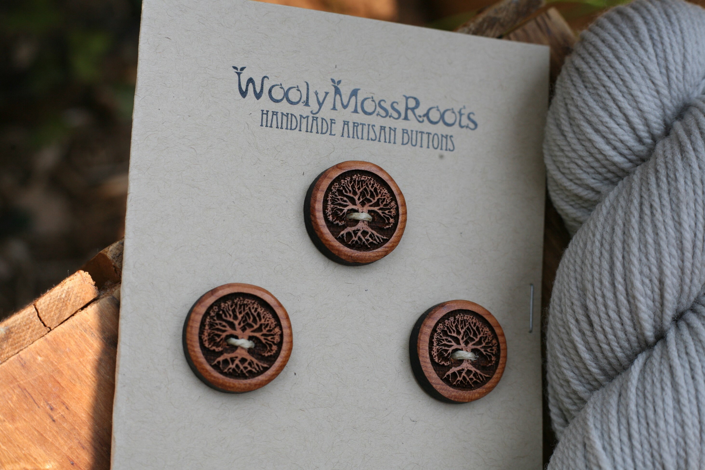 3 Tree Buttons in Oregon Yew Wood