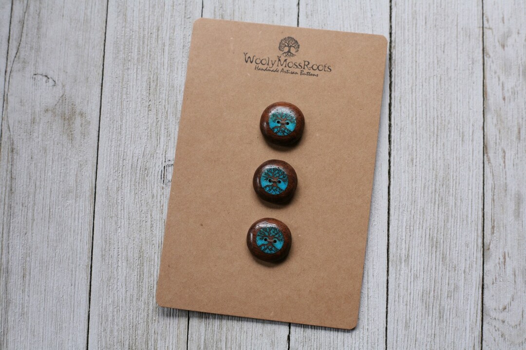 3 Inlay Turquoise Tree Buttons in Black Walnut {7/8"} - Etsy