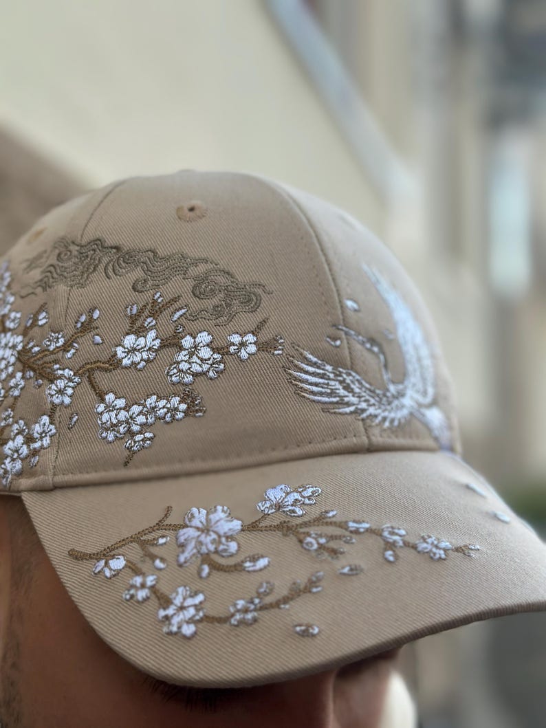 Sakura Crane Embroidered Cap - Unisex - Sakura Sand - Etsy