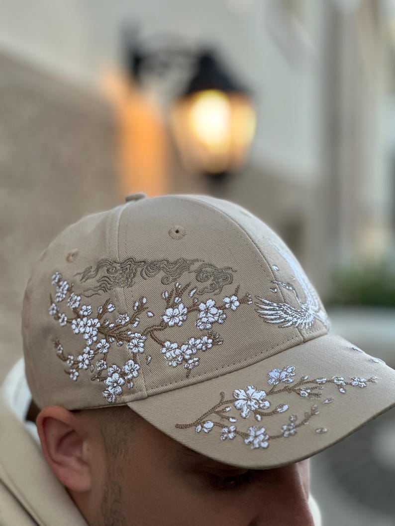 Sakura Crane Embroidered Cap - Unisex - Sakura Sand - Etsy