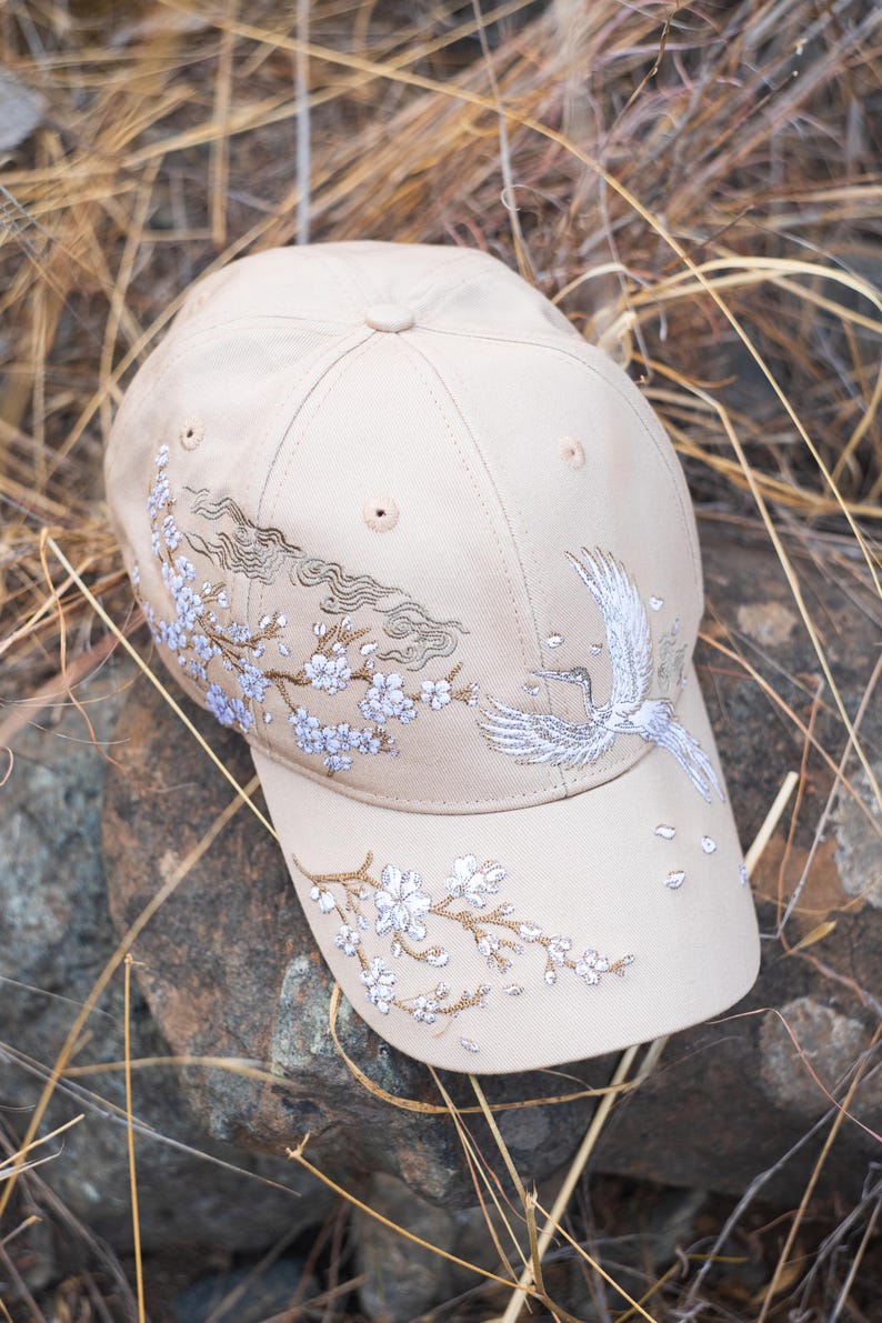 Sakura Crane Embroidered Cap - Unisex - Sakura Sand - Etsy