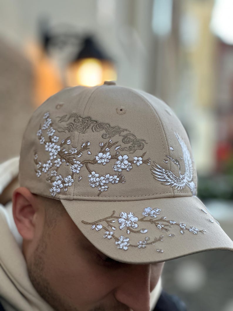 Sakura Crane Embroidered Cap - Unisex - Sakura Sand - Etsy