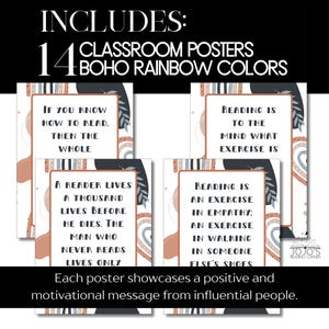 Motivational Classroom Posters | Boho Rainbow Reading Classroom Decor ...