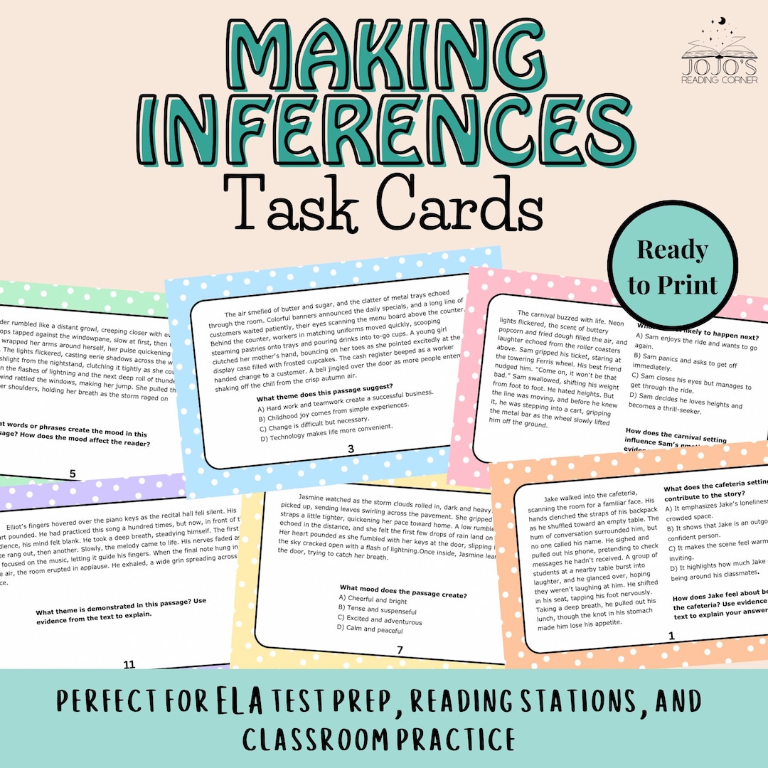 Making Inferences Task Cards | Printable Reading Comprehension Practice ...