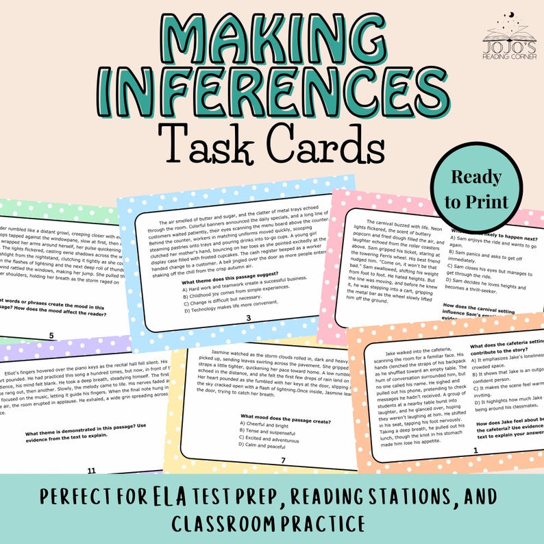 Making Inferences Task Cards | Printable Reading Comprehension Practice ...