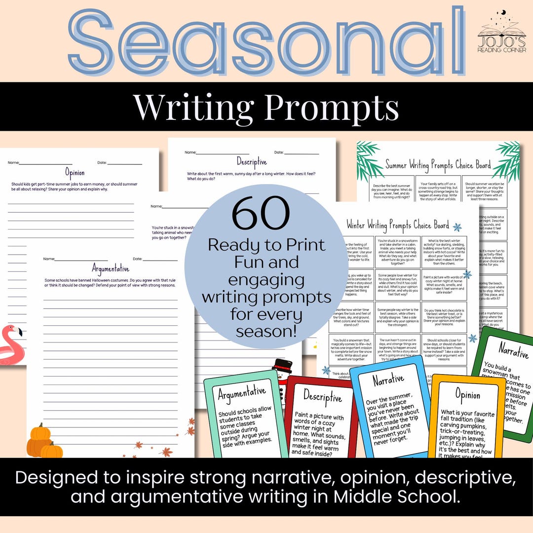 Seasonal Writing Prompts Bundle | Year-round Middle School & Upper ...