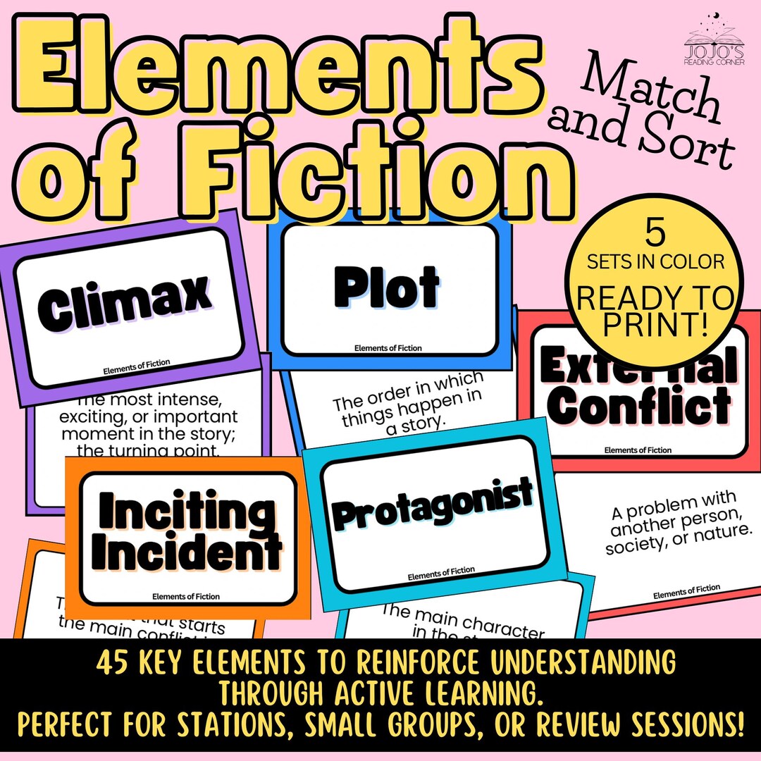 Fiction Match and Sort Cards | Literacy Review Games | Elements of ...