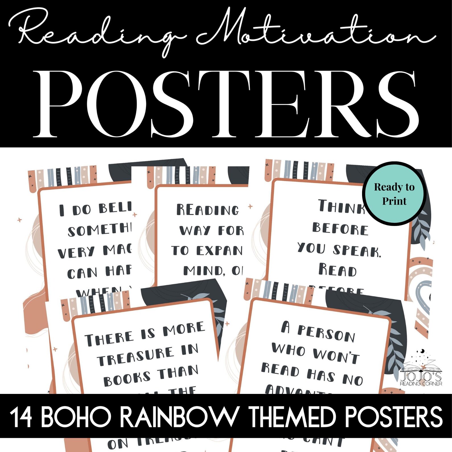 Motivational Classroom Posters | Boho Rainbow Reading Classroom Decor ...