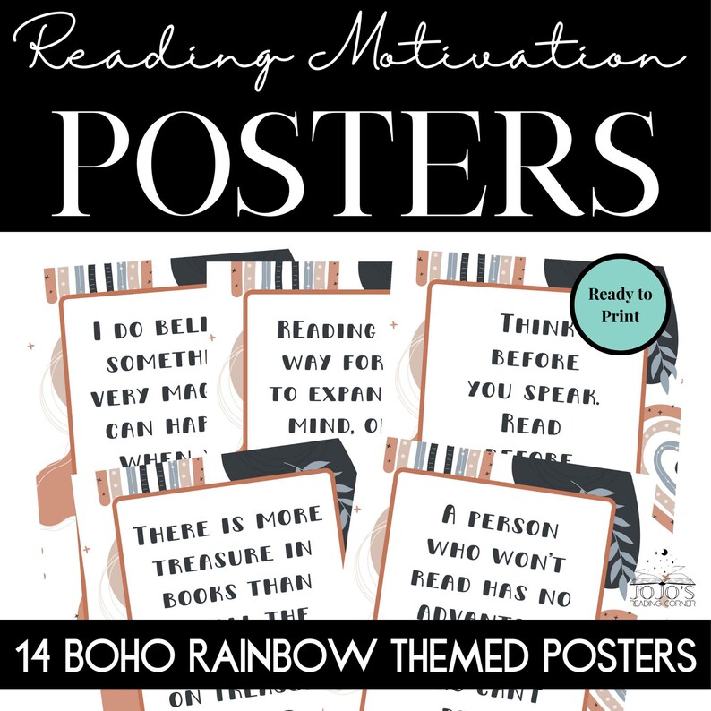 Motivational Classroom Posters | Boho Rainbow Reading Classroom Decor ...