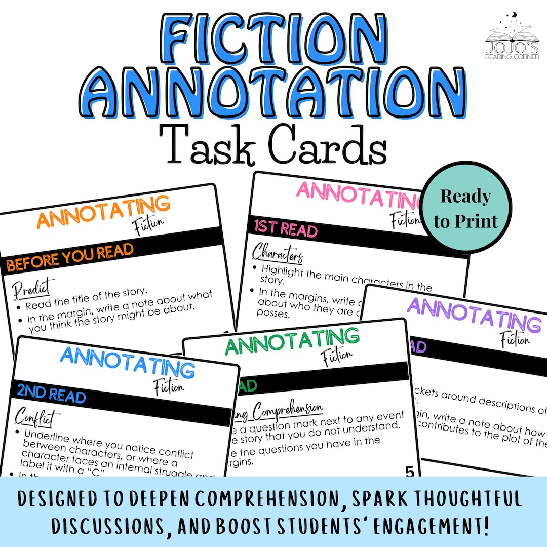 Fiction Annotation Task Cards for Any Text | Close Reading Strategies ...