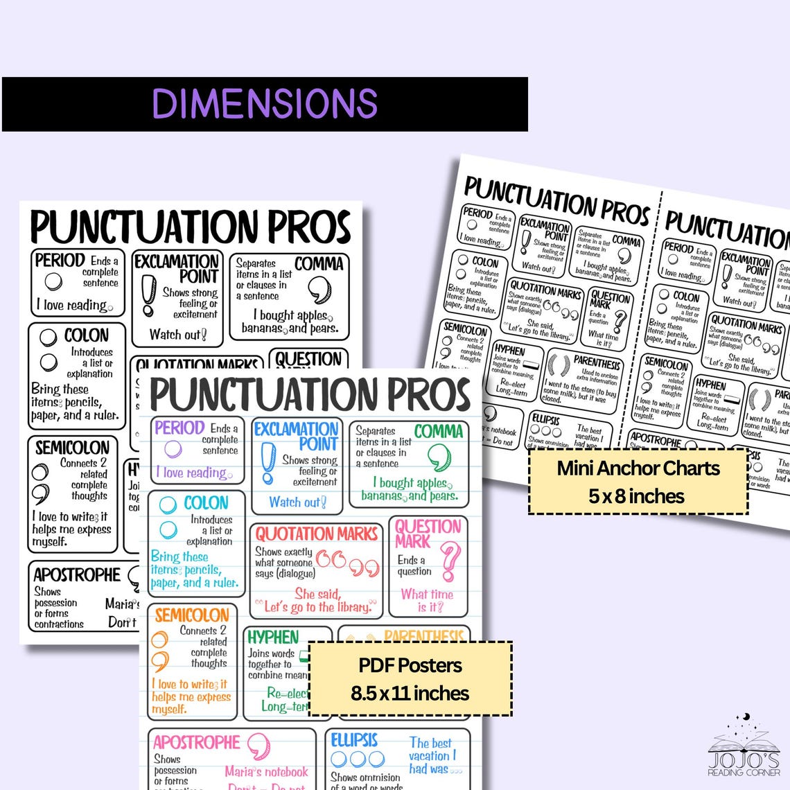 Punctuation Poster With Mini Anchor Chart | Grammar Anchor Chart ...