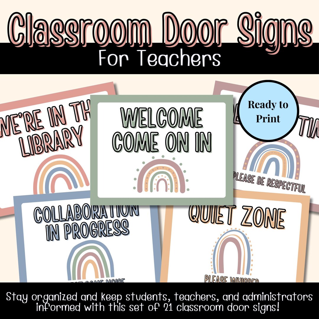 Printable Classroom Door Signs for Teachers | Boho Rainbow Printable ...