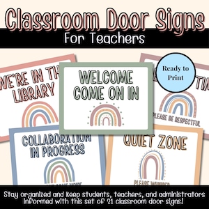 Printable Classroom Door Signs for Teachers | Boho Rainbow Printable ...