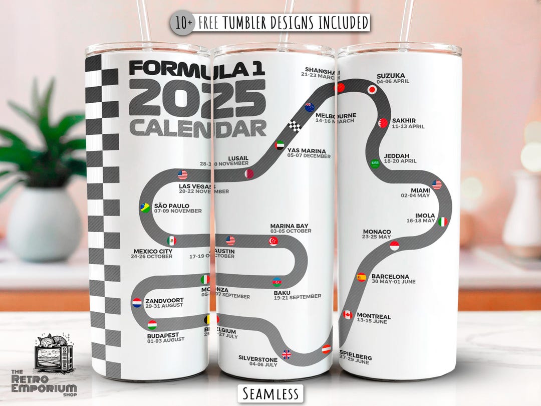 2025 Calendar Formula 1 Tumbler Wrap, Racing Cars 20oz Skinny, F1 ...