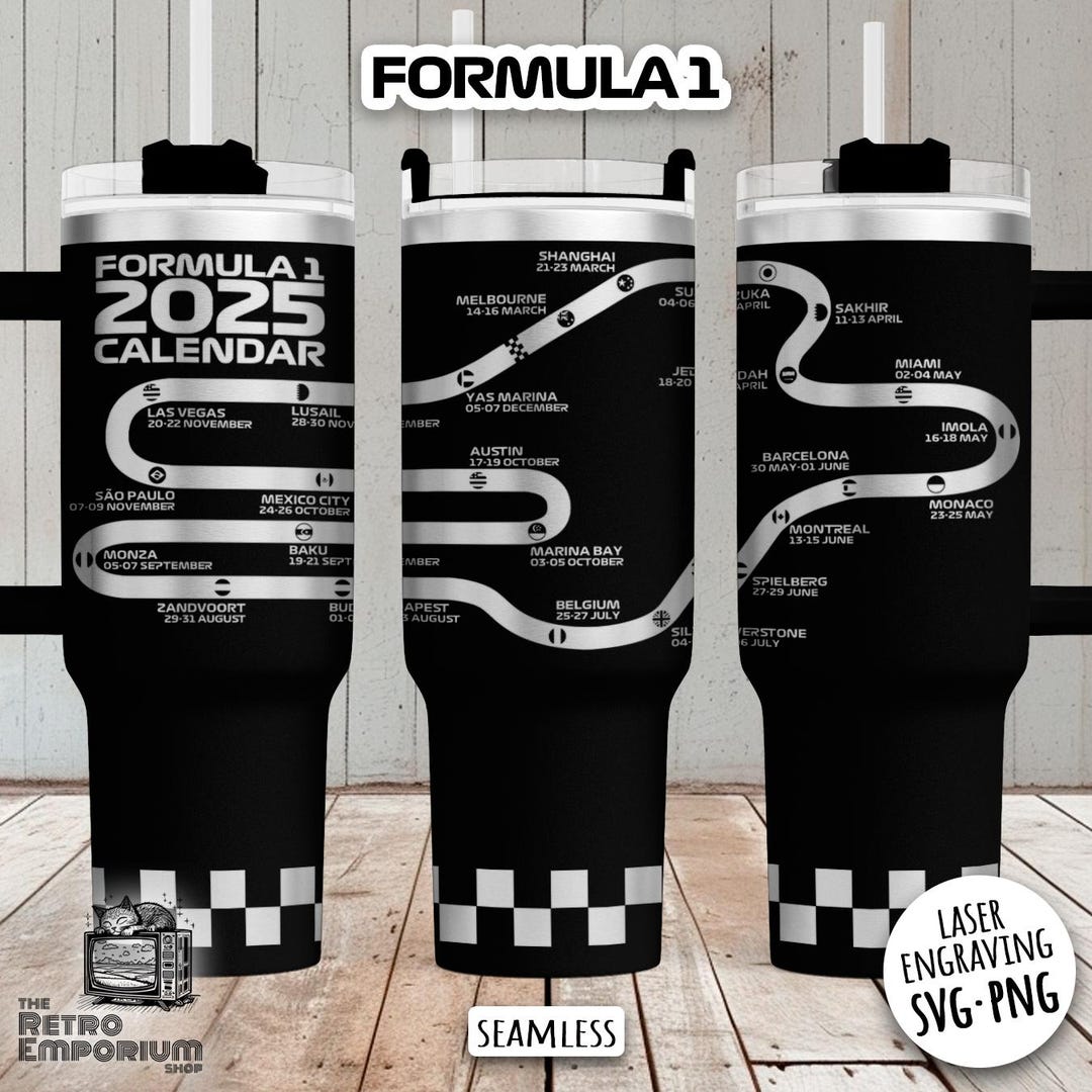 Formula 1 2025 Calendar 40oz Tumbler Laser Engraving Wrap, Racing Cars ...
