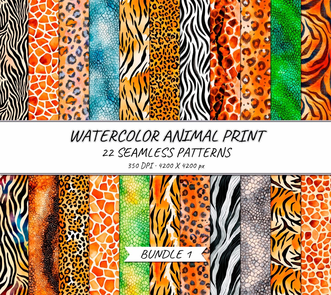 Watercolor Animal Print Seamless Patterns Sublimation Designs Digital ...