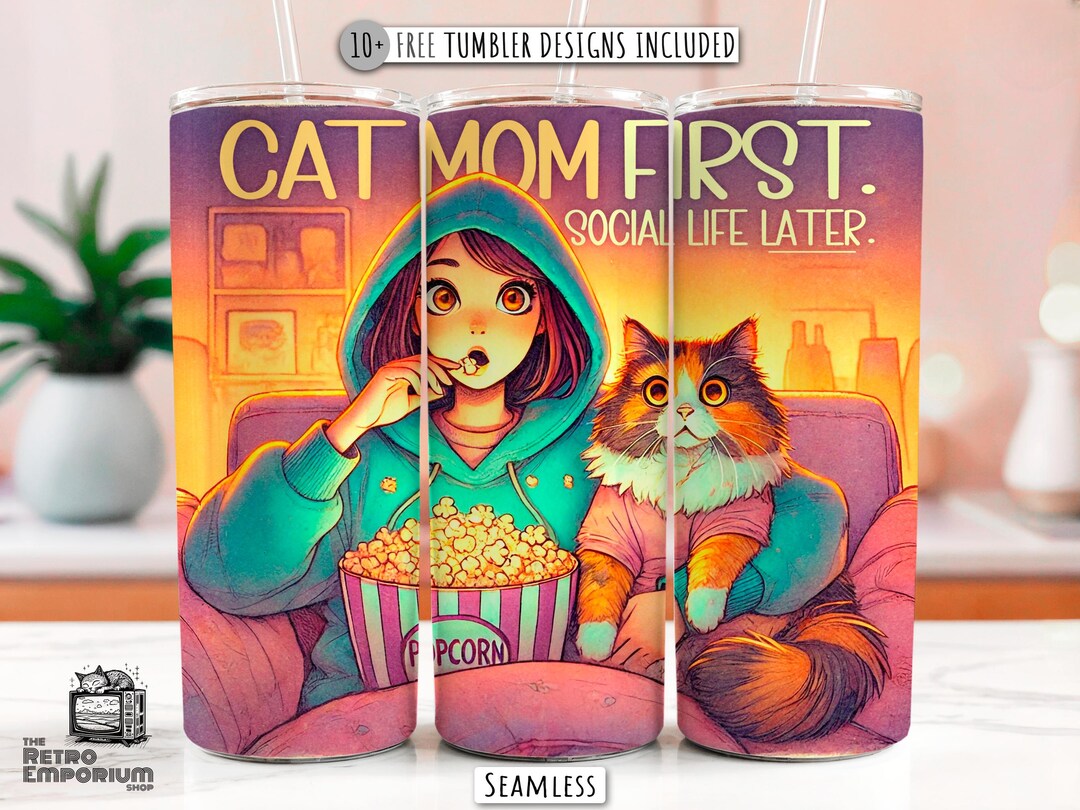 Catful Funny Cat Mom Tumbler Wrap, Pawful 20oz Skinny, Cat Lover ...