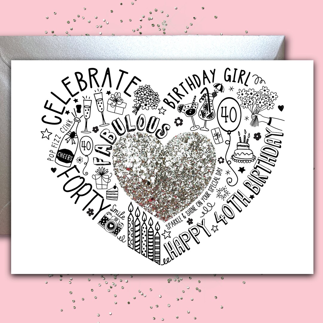 40TH BIRTHDAY GIRL CARD - 40TH Silver Birthday Sparkly Card for Wife ...