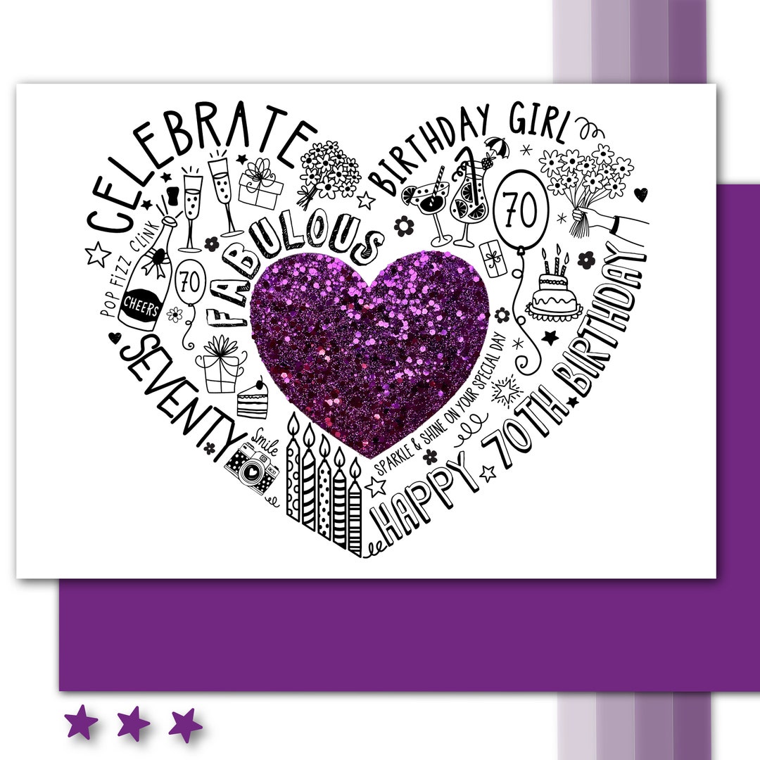 70TH BIRTHDAY CARD - 70TH Purple Sparkle Card for Wife, Mum, Sister ...
