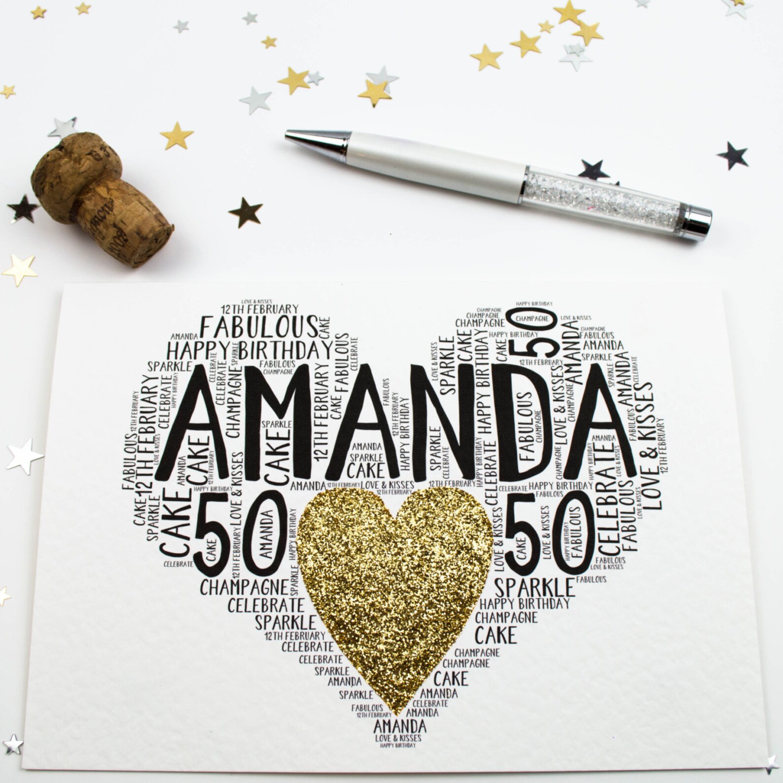 50th Birthday Heart Sparkle Personalised Card - Etsy