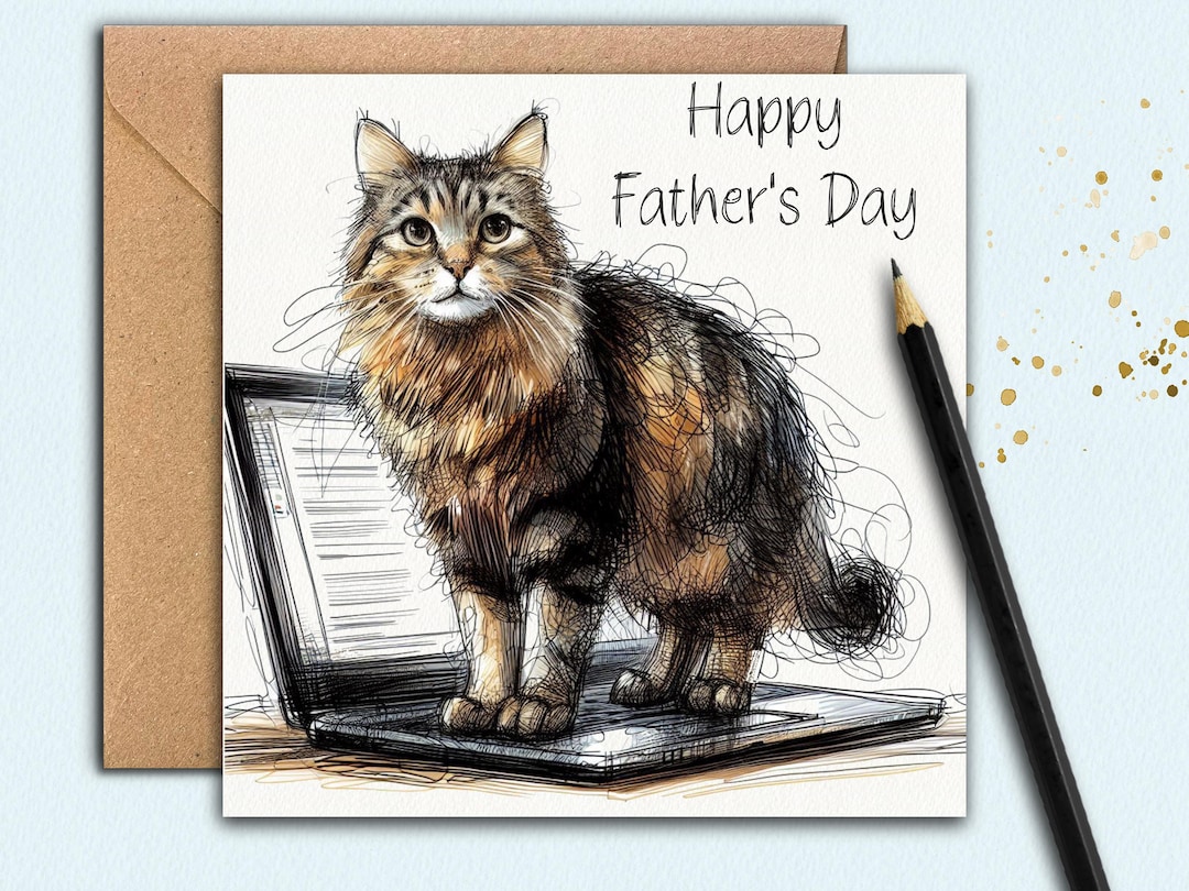 TABBY CAT Father's Day Card (catlaptop)a Tabby Cat Card for Father's ...