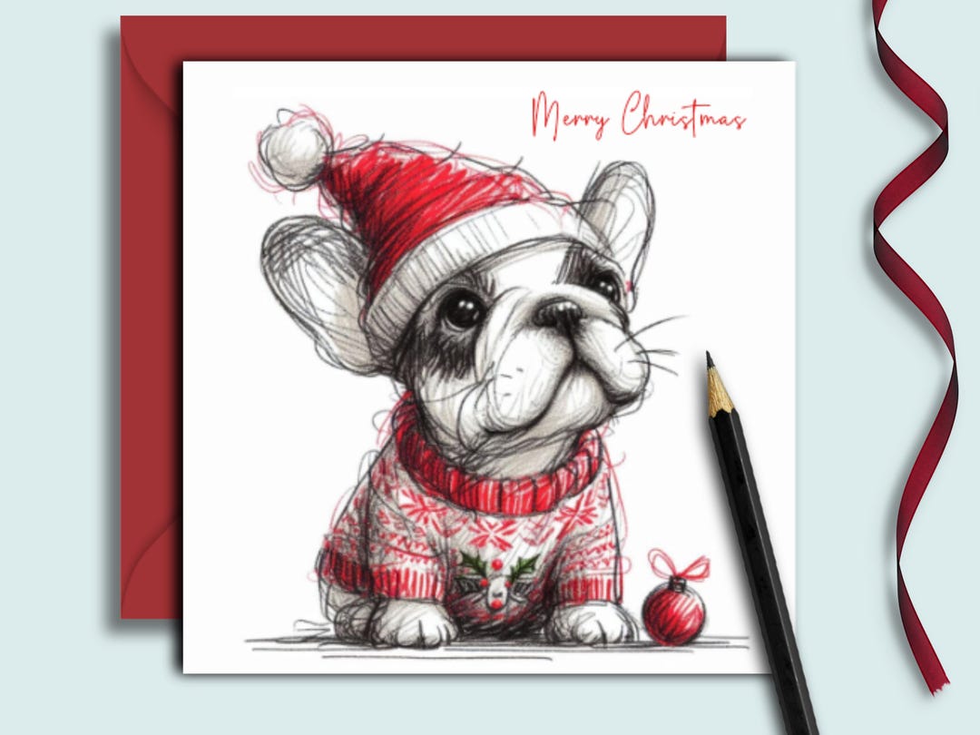 WHITE FRENCH BULLDOG Puppy Christmas Card. (jumper) A Christmas Card ...