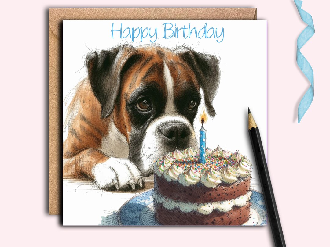 BOXER DOG BIRTHDAY Card (cake) A Great Boxer 'happy Birthday' Dog Card ...