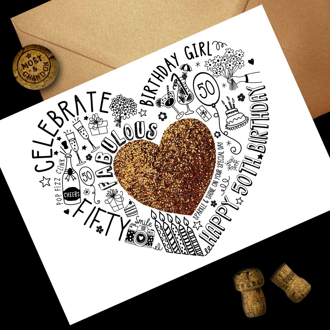 50TH BIRTHDAY GIRL CARD - 50TH Copper Birthday Sparkly Card for Wife ...