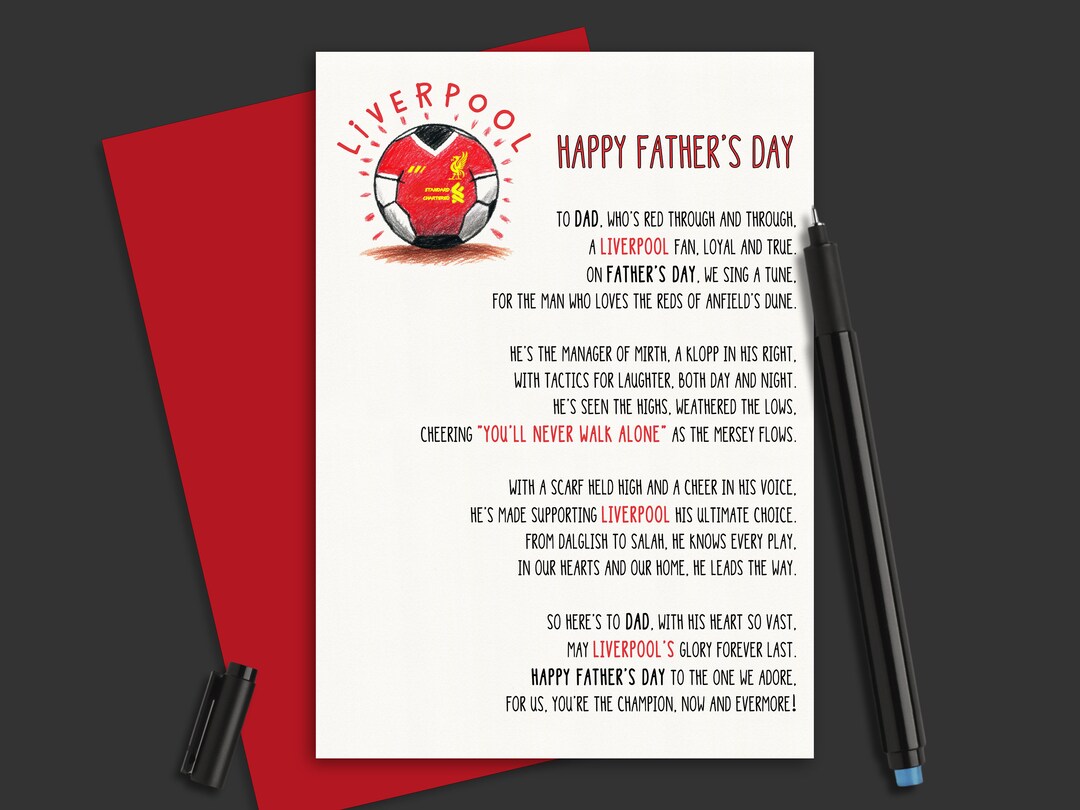 LIVERPOOL FOOTBALL CLUB Father's Day Card, Card for Liverpool Fan Dad ...