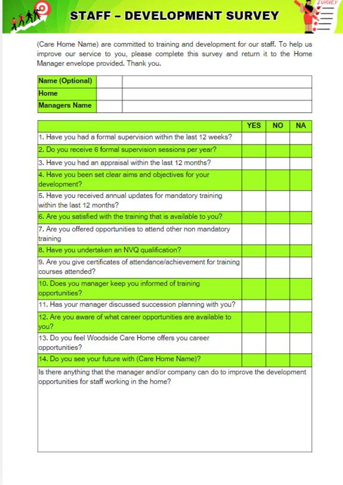 CARE HOME - Staff Survey Templates - Etsy