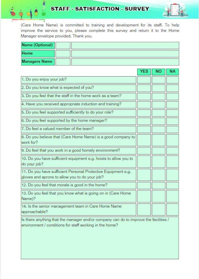 CARE HOME - Staff Survey Templates - Etsy