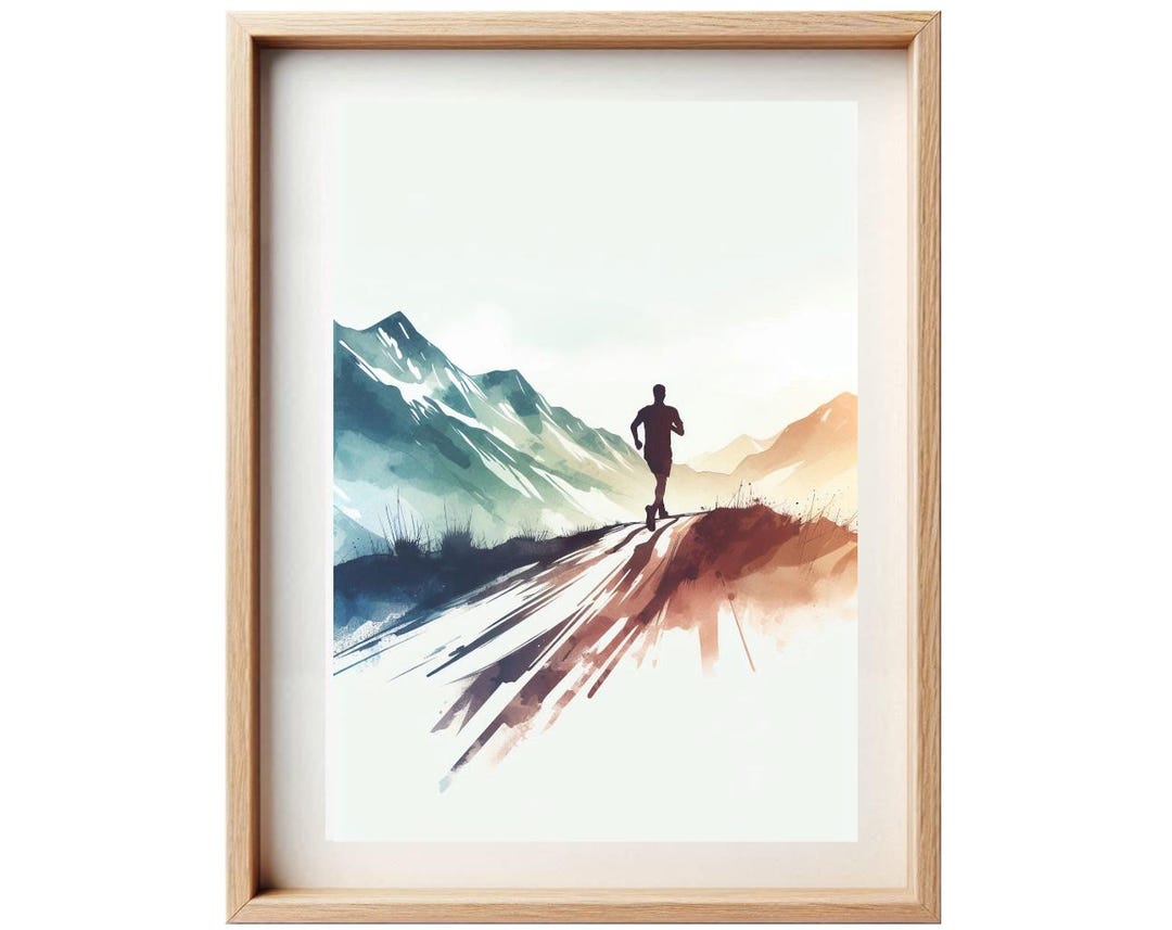 Minimalist Watercolor Running Trail Poster | Mountain Runner | Nature ...