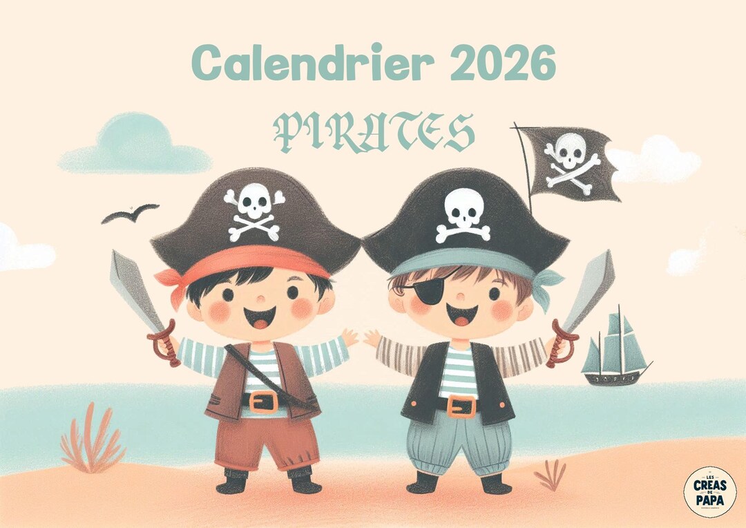 2026 Pirate Kids Calendar and Stickers – Wall Calendar With ...