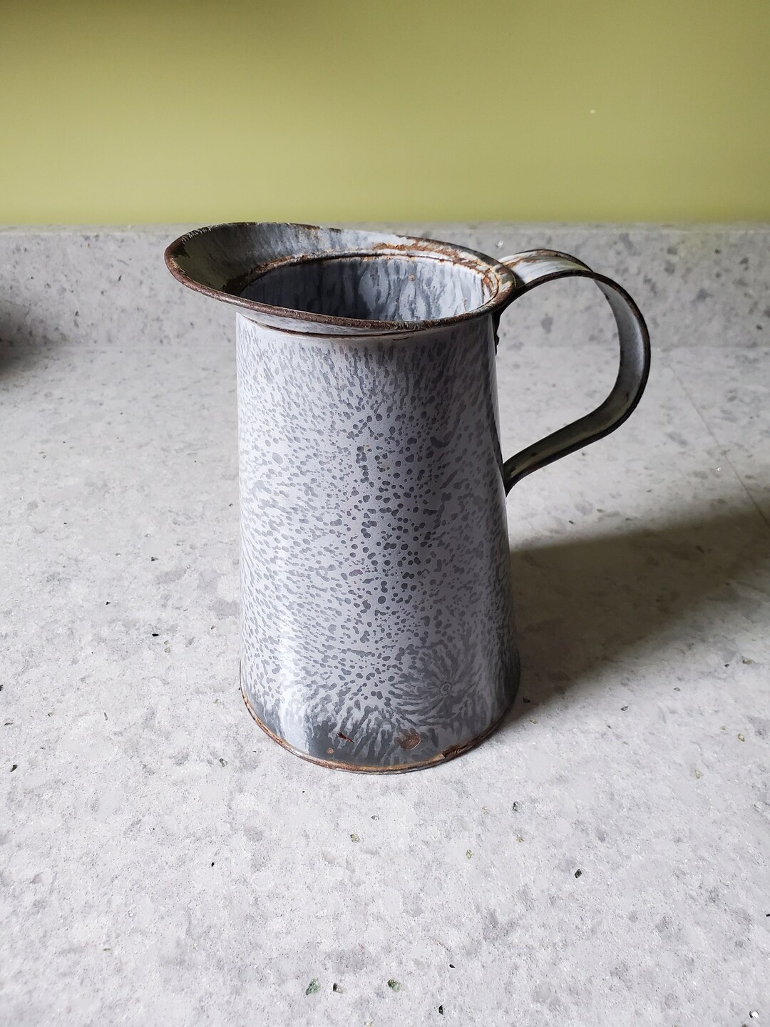 Vintage Large Enamel Water Pitcher or Vase, Speckled Gray on Gray ...