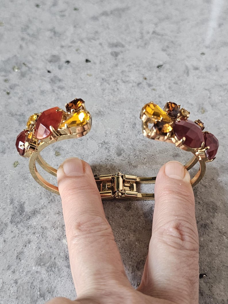Vintage Juliana Style Hinged Gold Tone Bracelet With Faux Carnelian ...