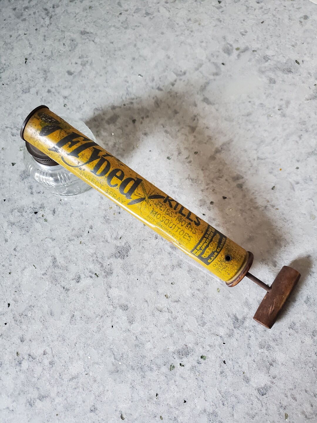 Vintage Fly Ded Hand Pump Insect Sprayer With Glass Jar and Wood Handle ...
