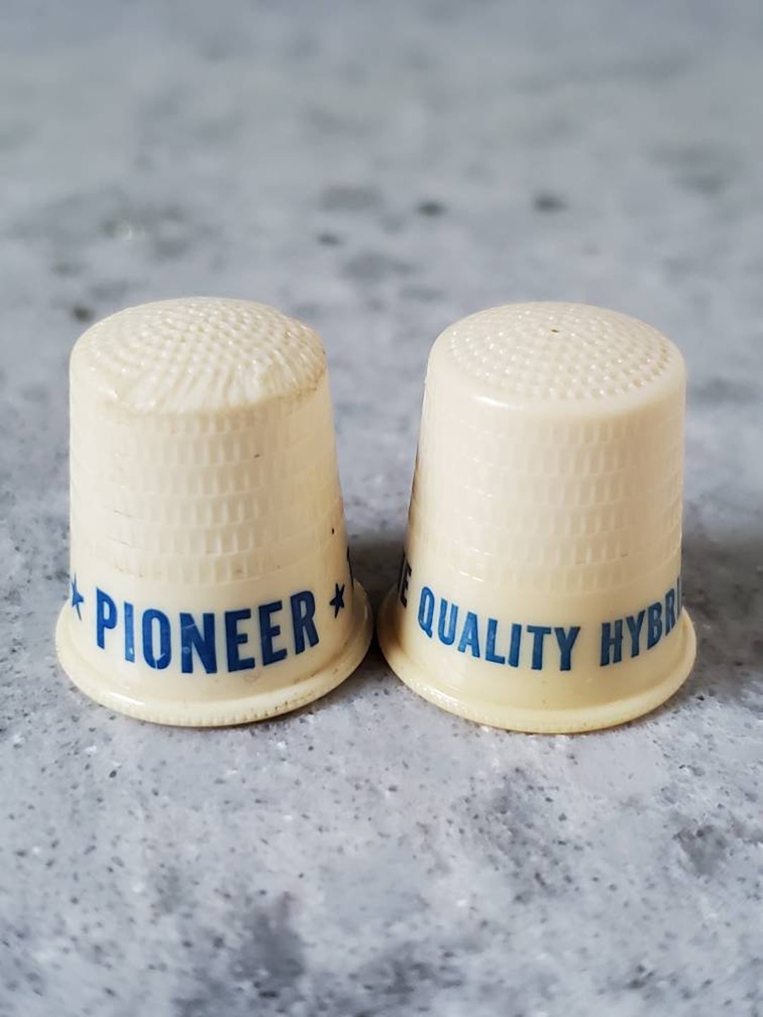 2 Vintage Pioneer Corn Company Advertising Thimble, the Quality Hybrid ...