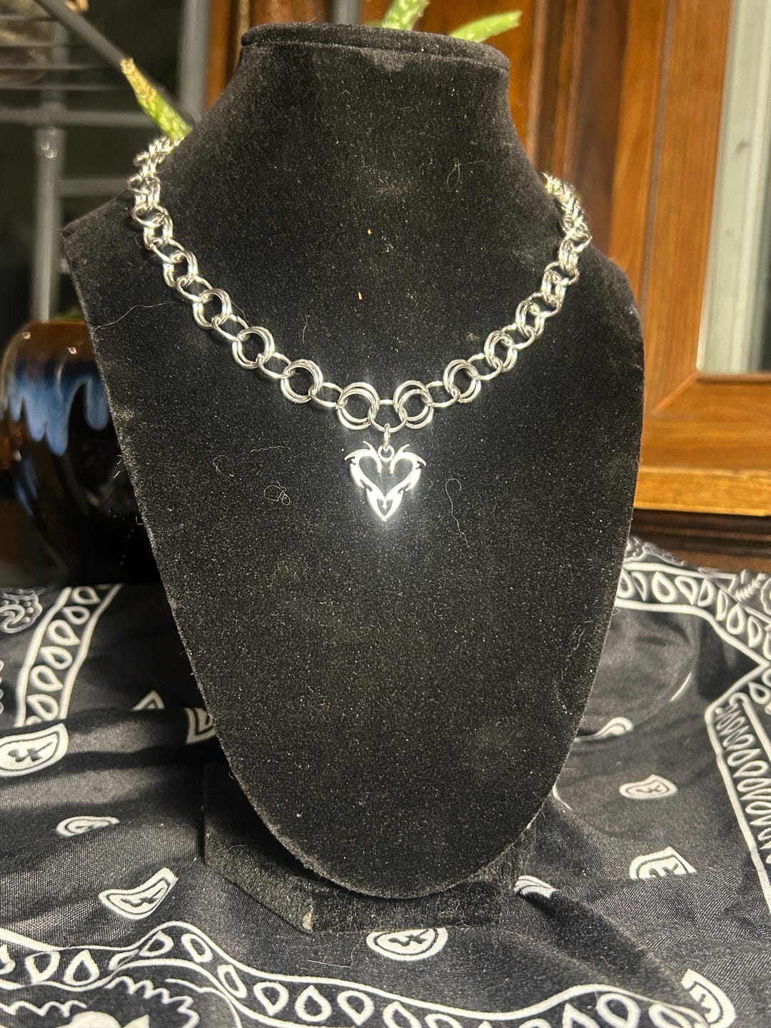 Flaming Heart Goth Chain Maille Charm Necklace - Etsy