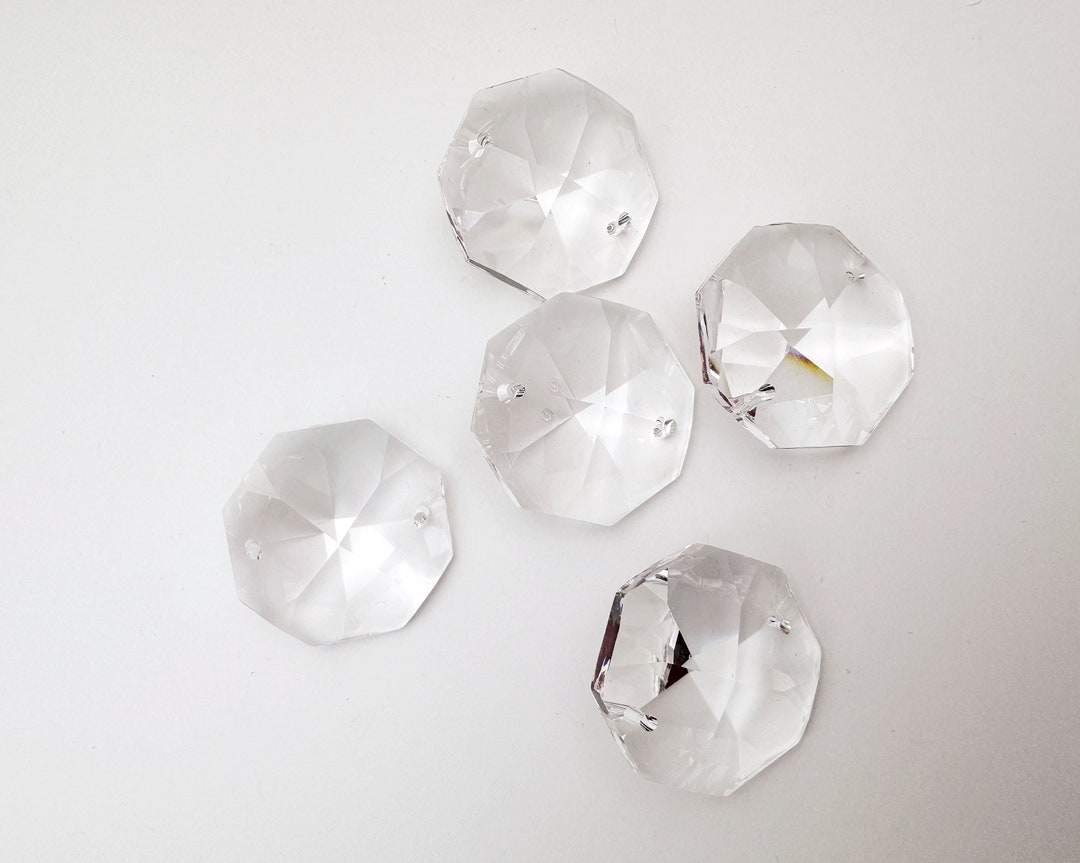 5 - 28mm Clear Octagon Crystal Chandelier Prisms - 2-hole - ASFOUR Full ...