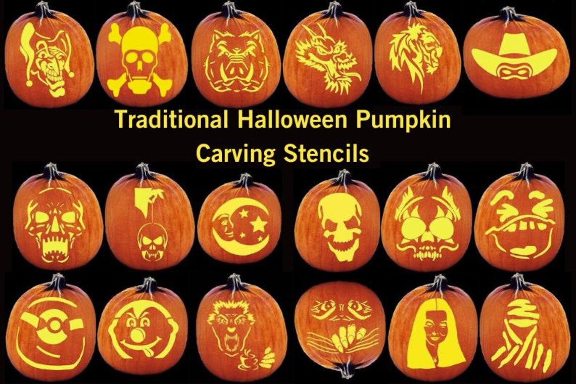 Traditional Halloween Pumpkin Carving Stencils, Digital Download Print ...