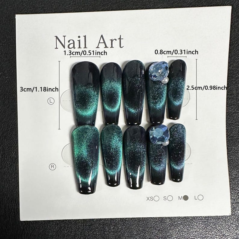 Black Long Press on Nails With Designs Cat Eye Black Fake Nails Press ...