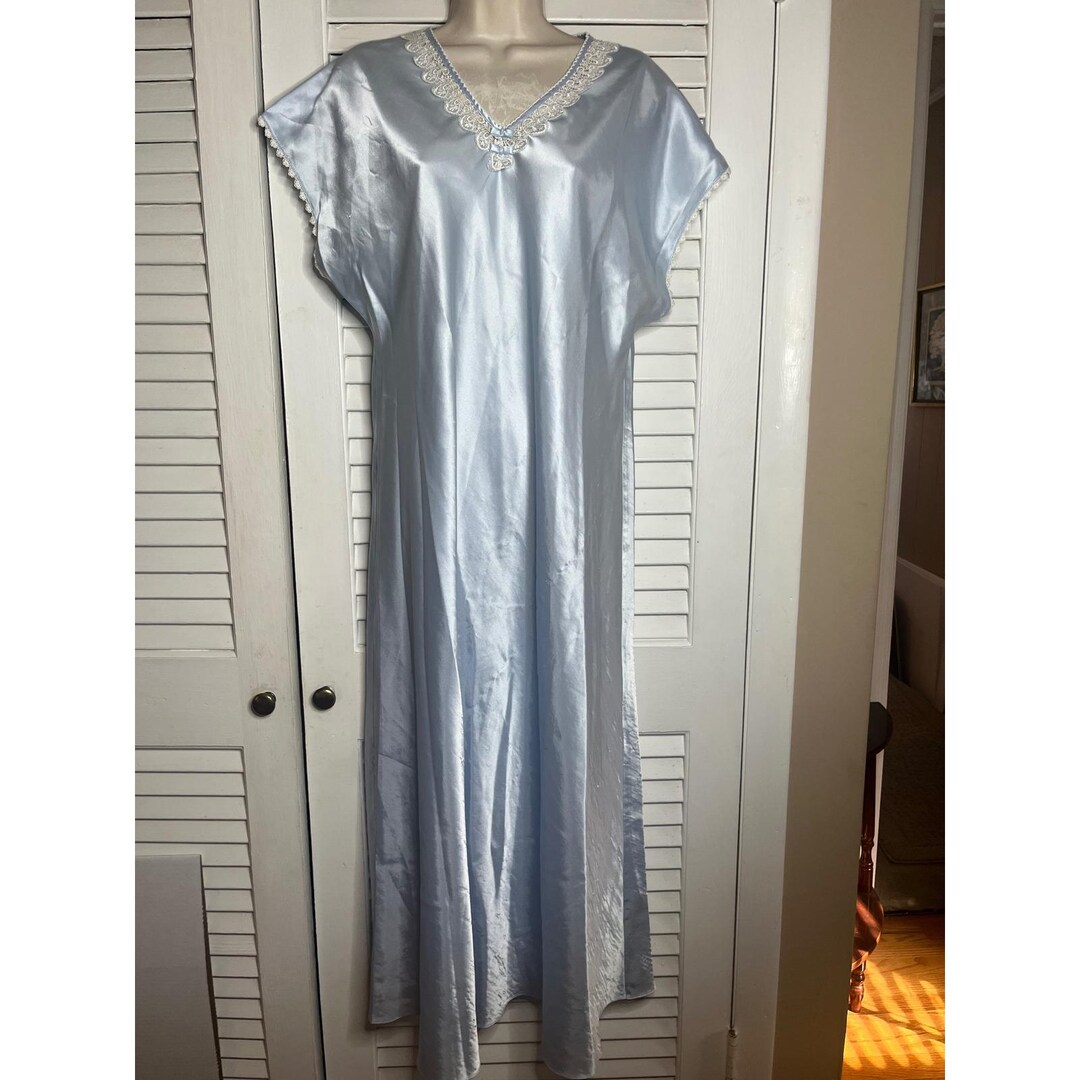 Vintage 90s Intimate Essentials Blue Lace Trim Satin Nightgown Maxi ...