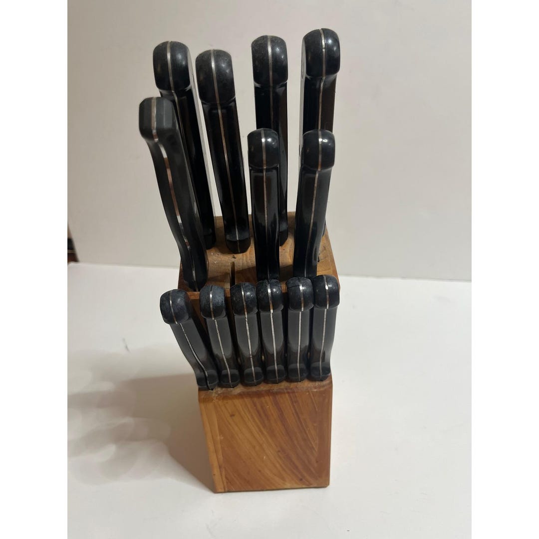Vintage 60s Knife Set With Block 13-piece Kitchen Cutlery Knives Wood ...