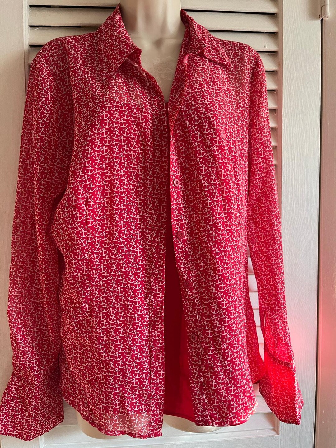 Vintage J G Hook Red Anchor Blouse W Attached Cami L Retro Mint - Etsy