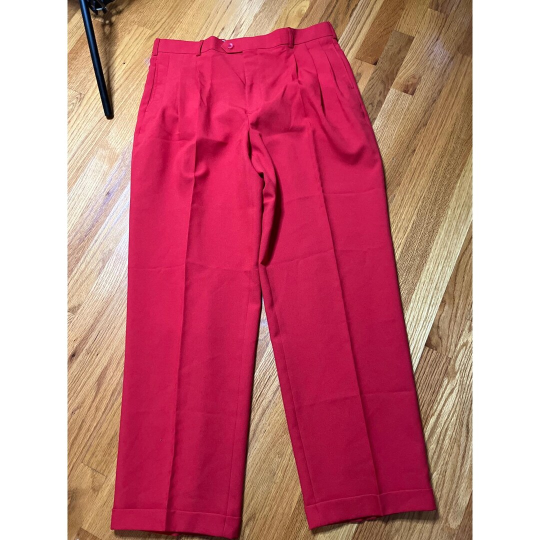 V†g 70s Dino Divinci Red Pleated Trousers Mens 44x38 Long Dress Pants ...