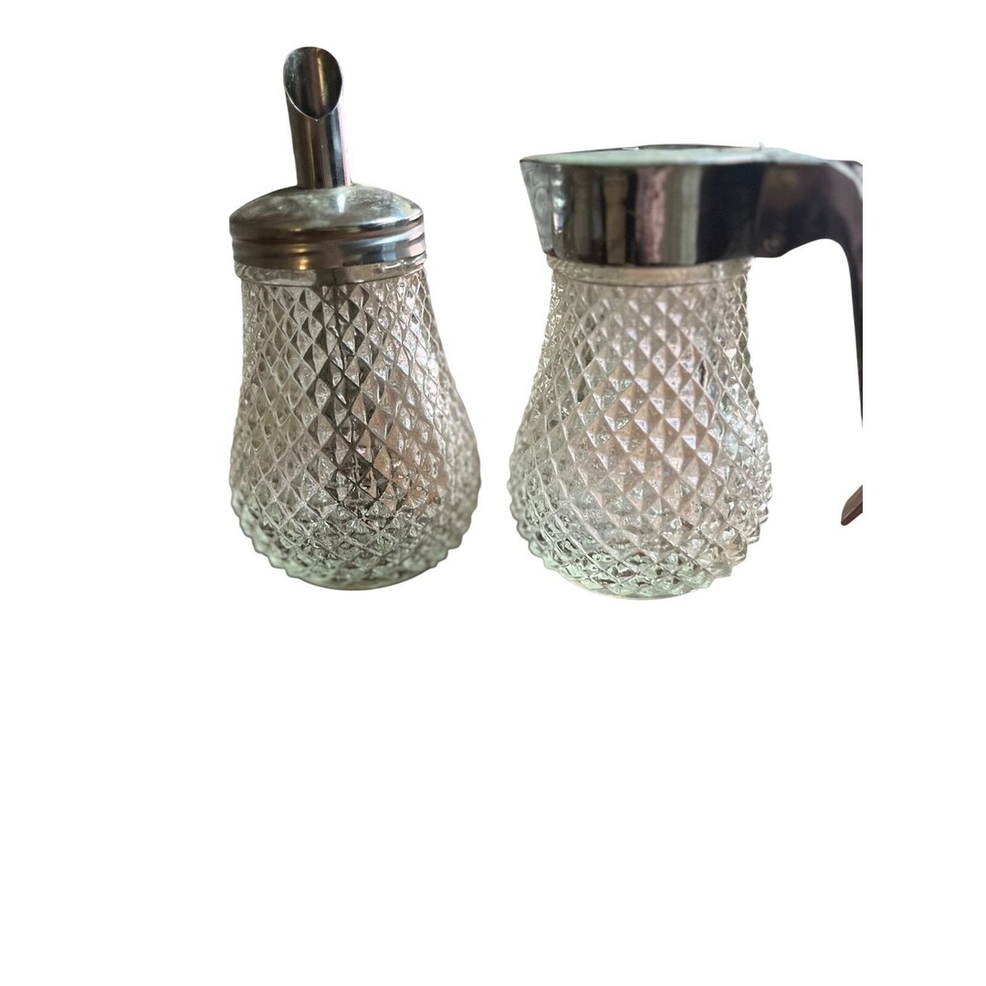 Vintage Diamond Cut Glass Syrup Dispenser & Creamer Pitcher Set - Etsy