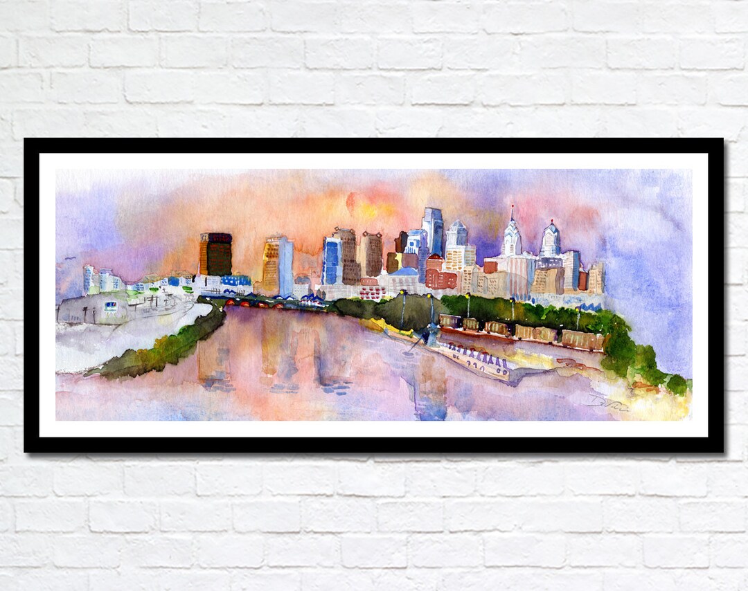 Philadelphia Skyline Watercolor, Philly Skyline Wall Art House Warming ...